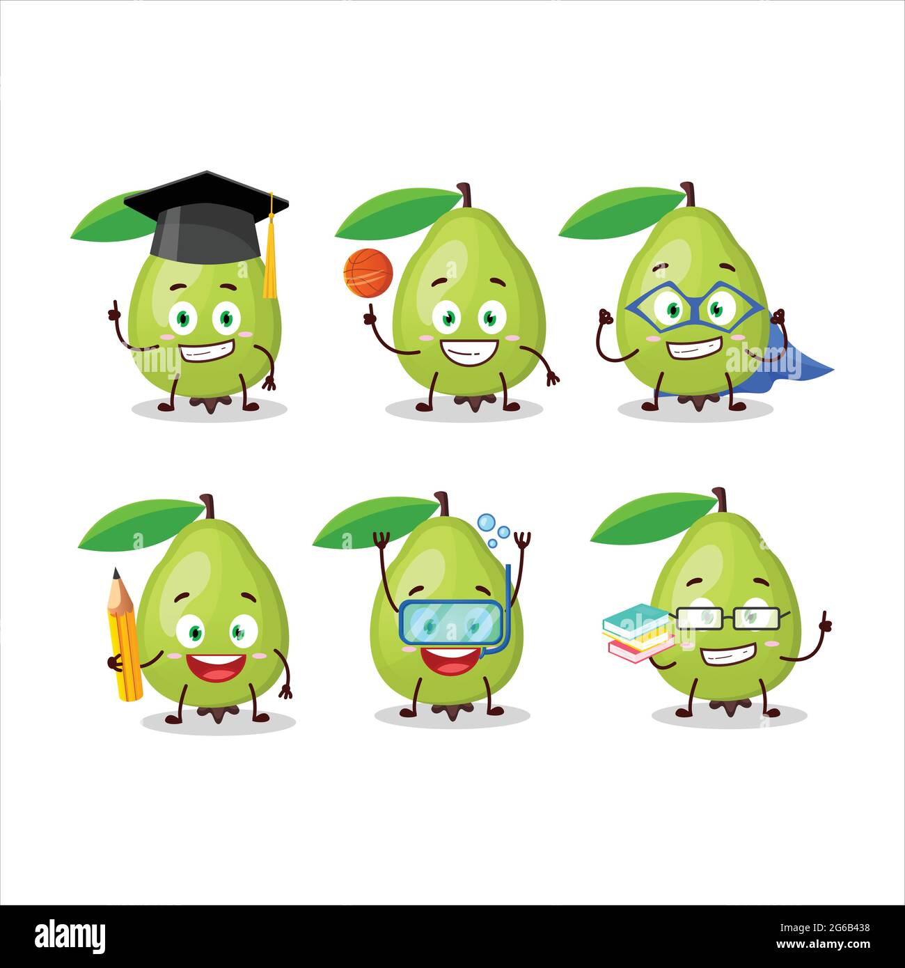 School student of guava cartoon character with various expressions ...