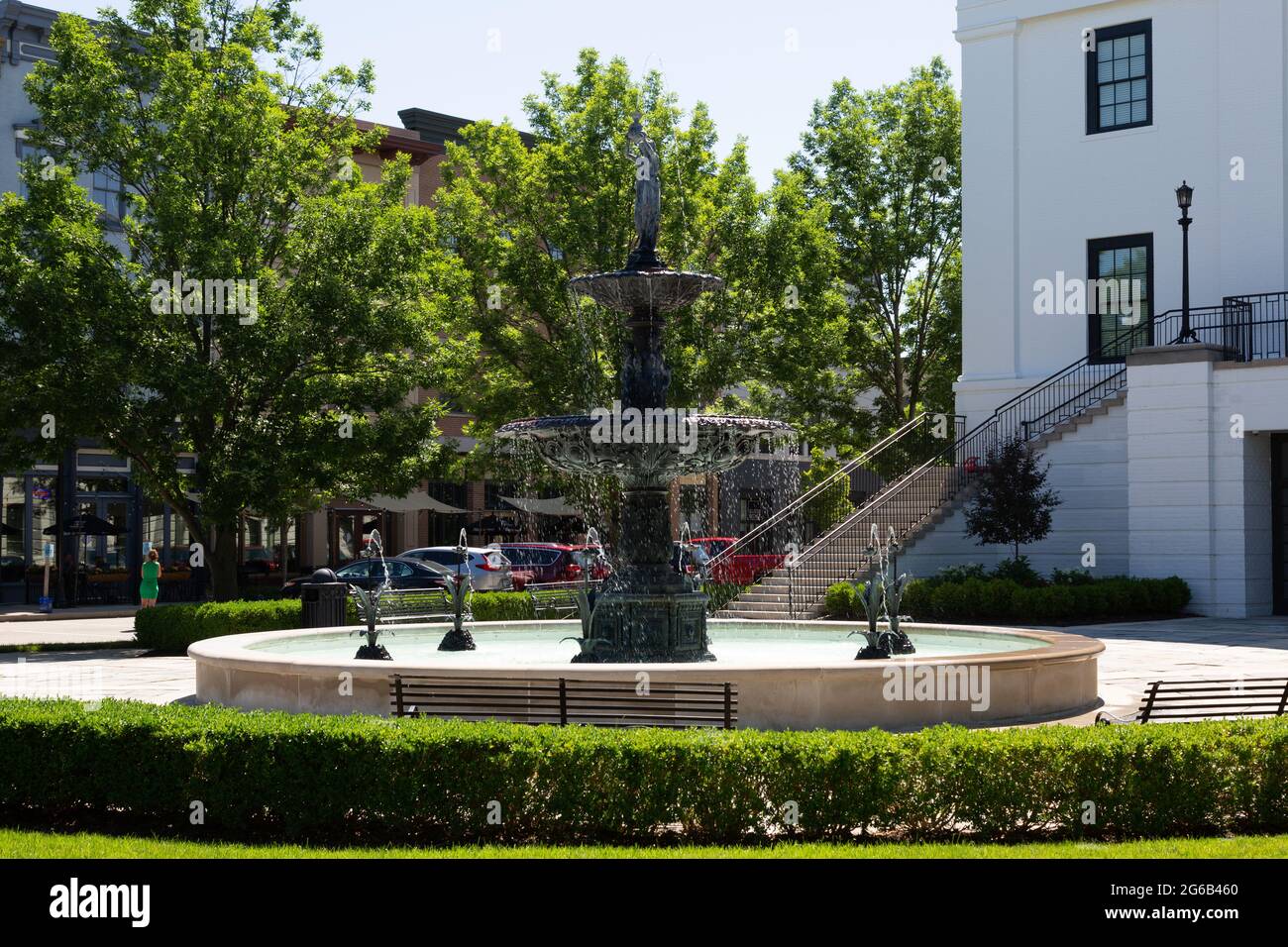 Water flows through an decorative fountain in front of the Meeting ...