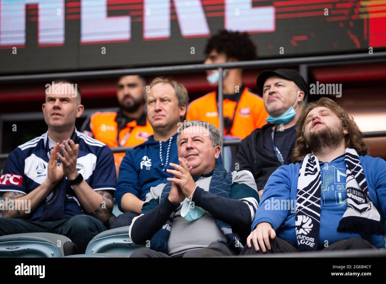 MELBOURNE, AUSTRALIA - FEBRUARY 27: Melbourne Victory fans during the ...