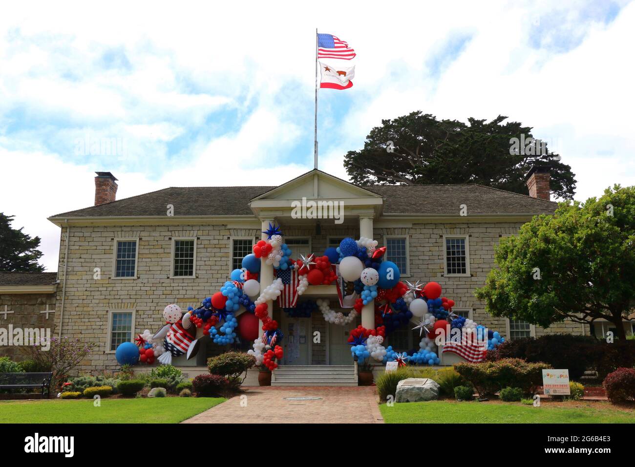 Monterey, CA, USA - July 4 2021: Bright red and white balloons decorate ...