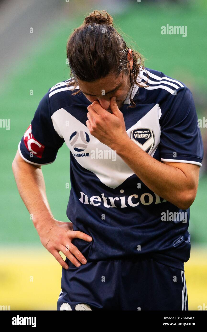 MELBOURNE, AUSTRALIA - FEBRUARY 24: Marco Rojas of Melbourne Victory ...