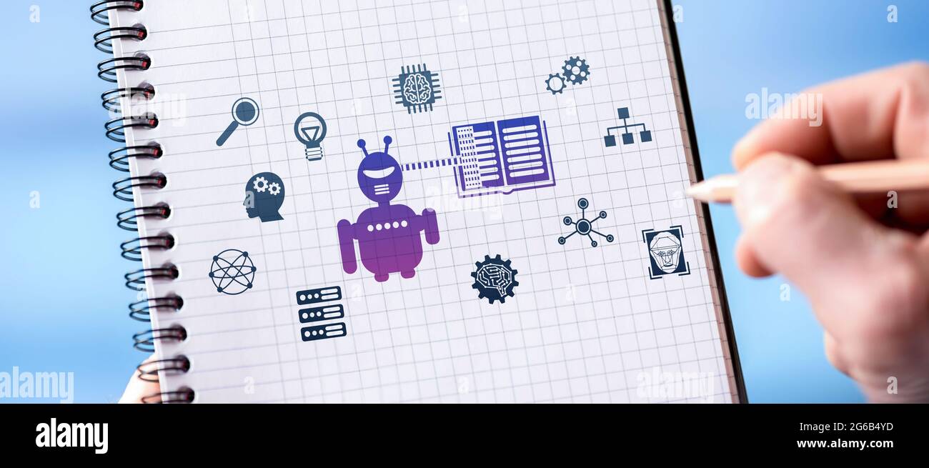 Hand drawing machine learning concept on a notepad Stock Photo - Alamy
