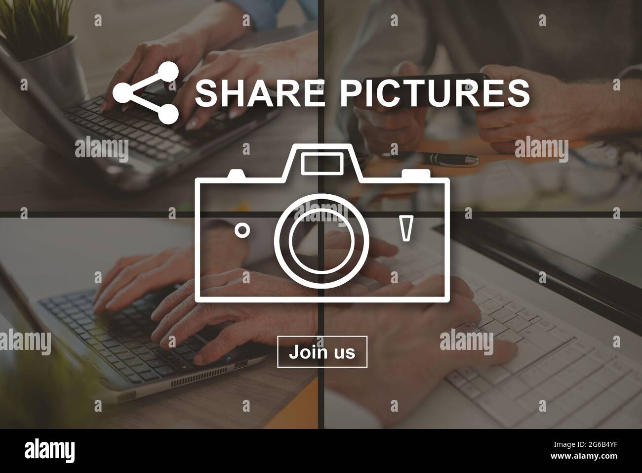 Pictures sharing concept illustrated by pictures on background Stock ...