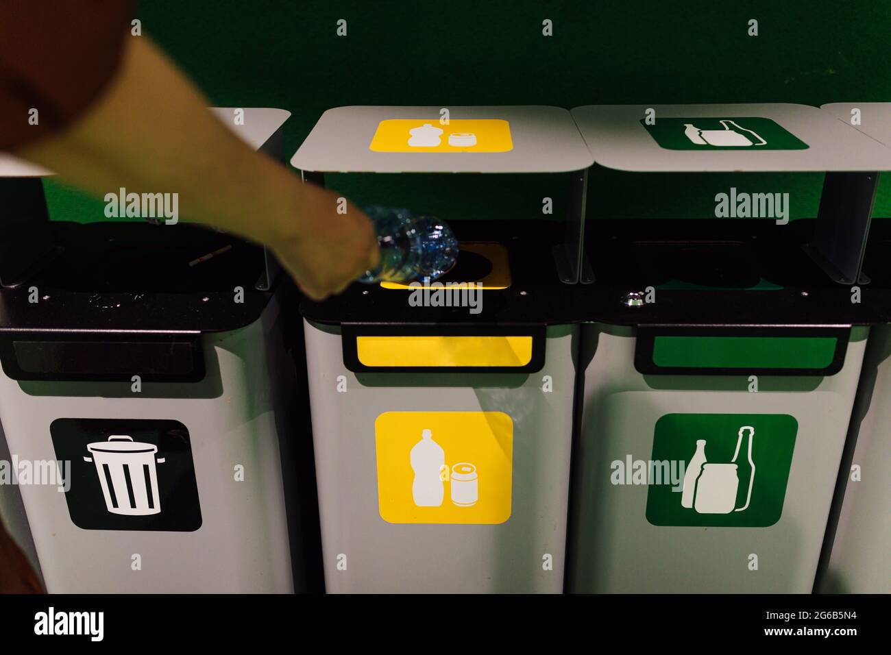 Waste separation bins with special symbols on them. Ecology and waste ...
