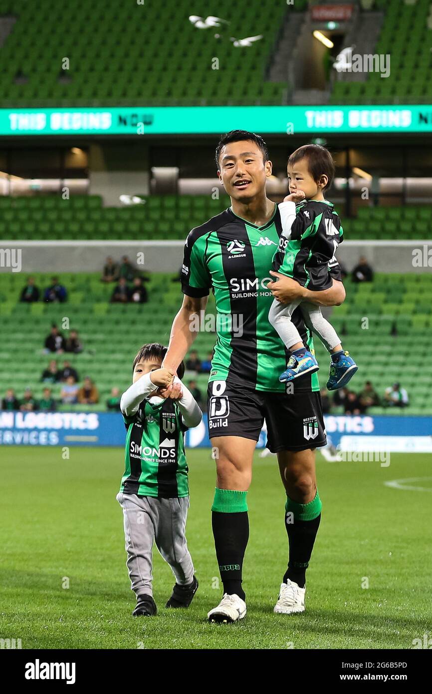 MELBOURNE, AUSTRALIA - APRIL 26: Tomoki Imai of Western United kids ...