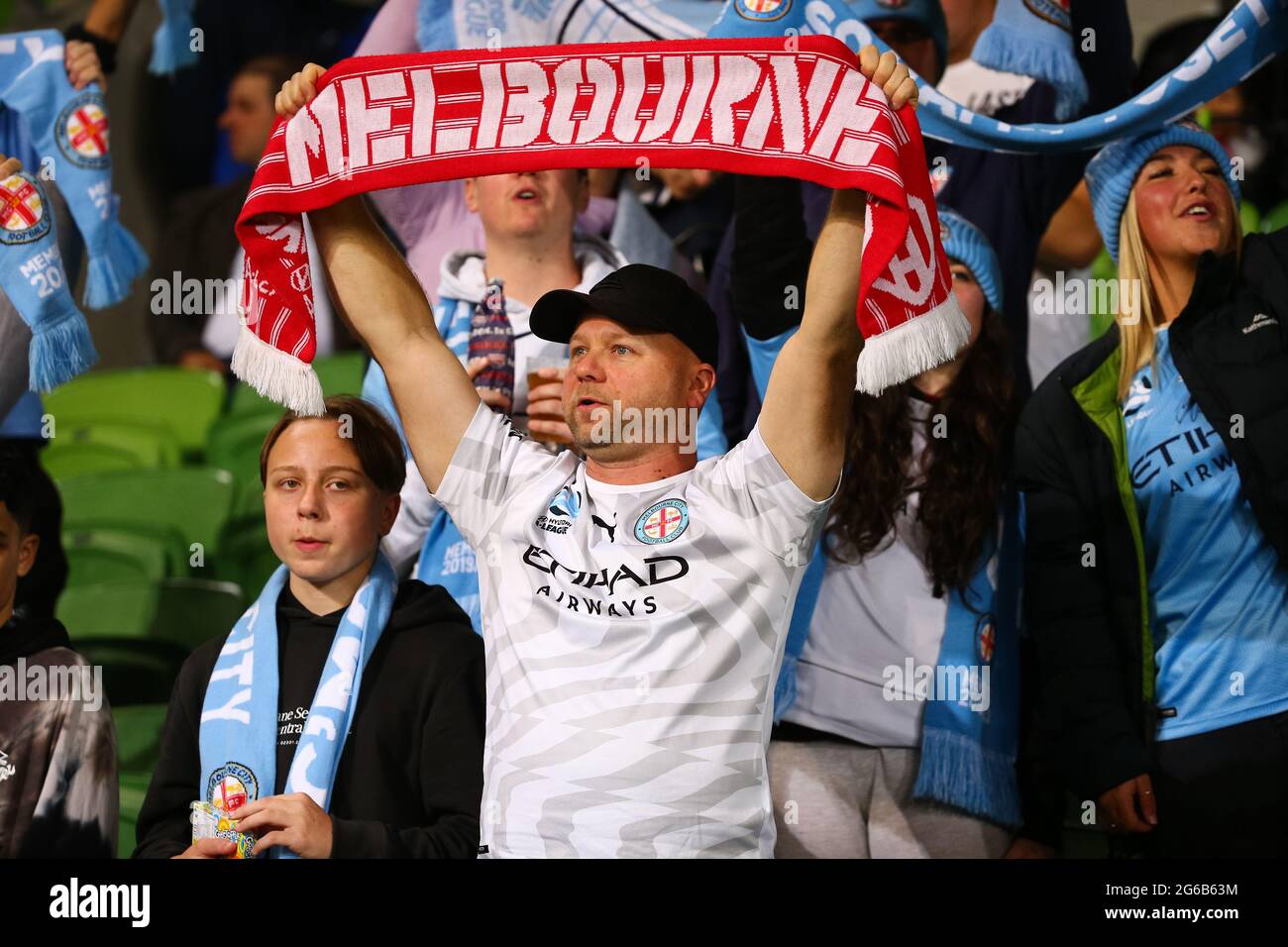 MELBOURNE, AUSTRALIA - APRIL 17: Melbourne City Fans during the Hyundai ...