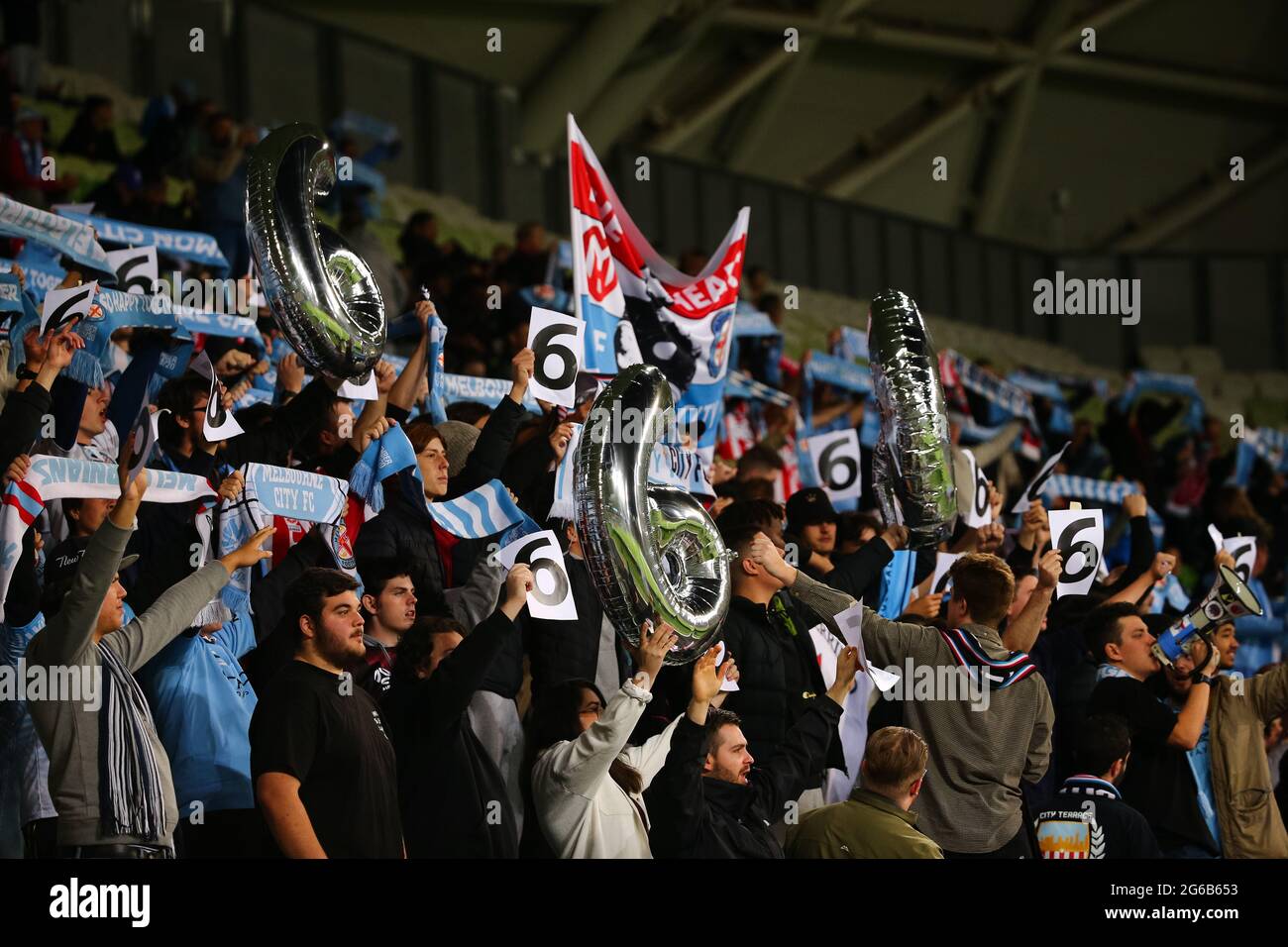 MELBOURNE, AUSTRALIA - APRIL 17: Melbourne City Fans during the Hyundai ...