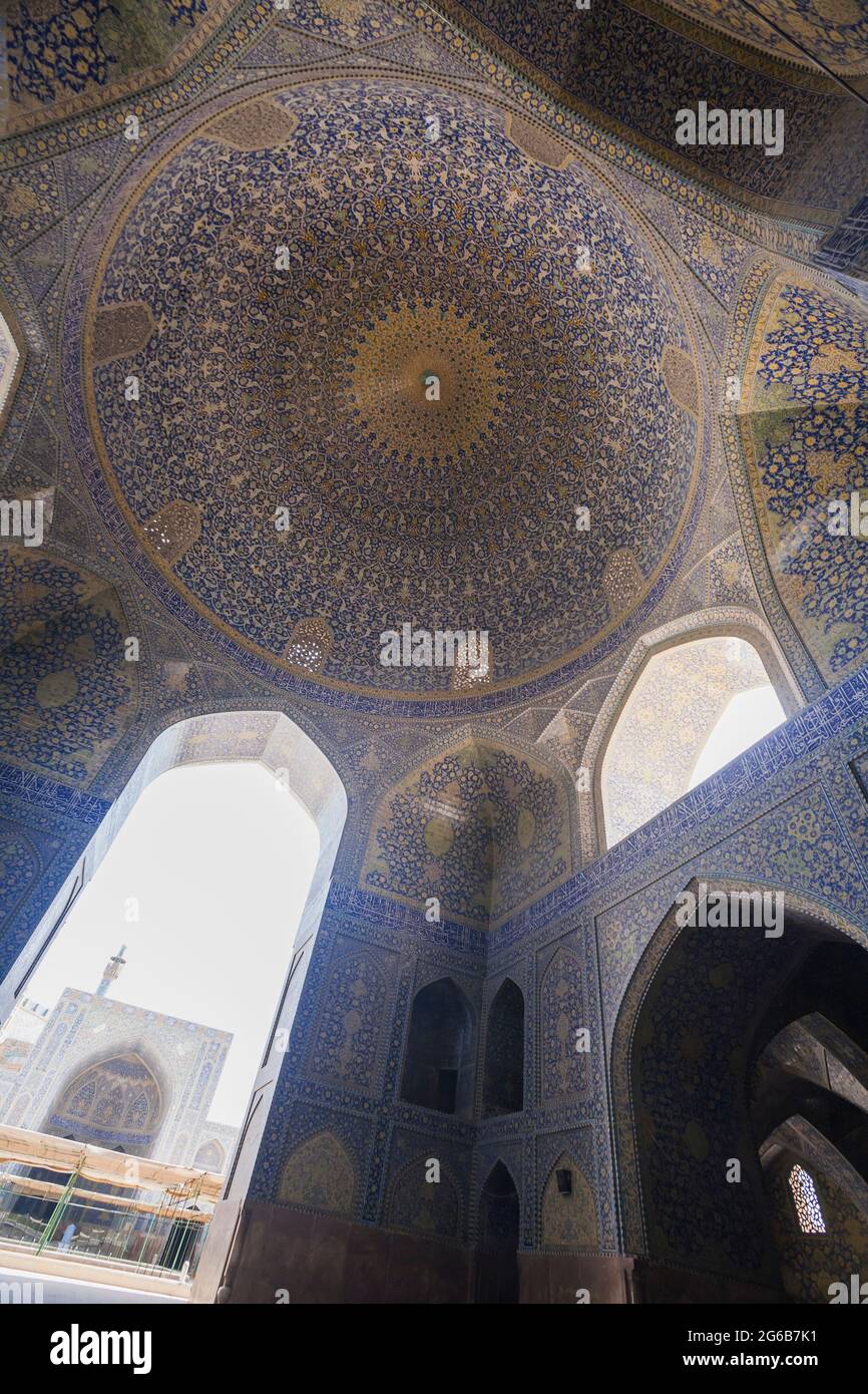 Interior of dome, artistic tile work of Imam mosque(Shah mosque), Imam ...