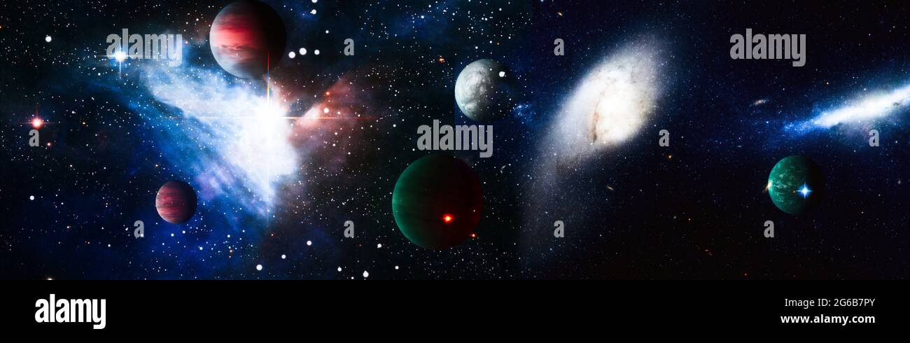 Colorful Starry Night Sky Outer Space background . Space scene with planets, stars and galaxies ...