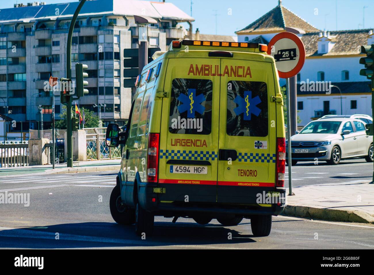 Seville Spain July 04, 2021 Ambulance in the streets of Seville, an ...