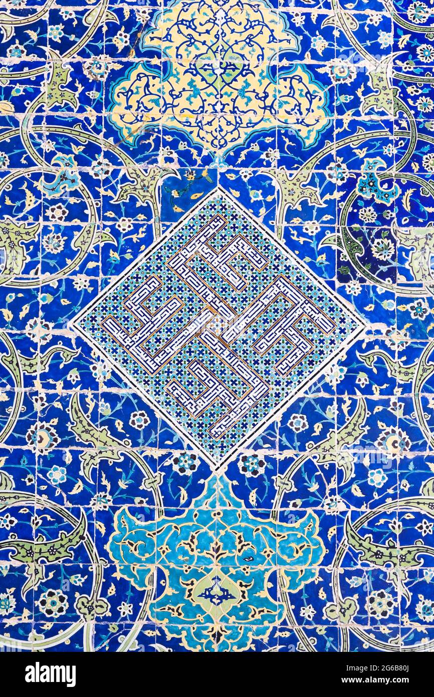Artistic tile work of Imam mosque(Shah mosque), Imam square, Isfahan ...