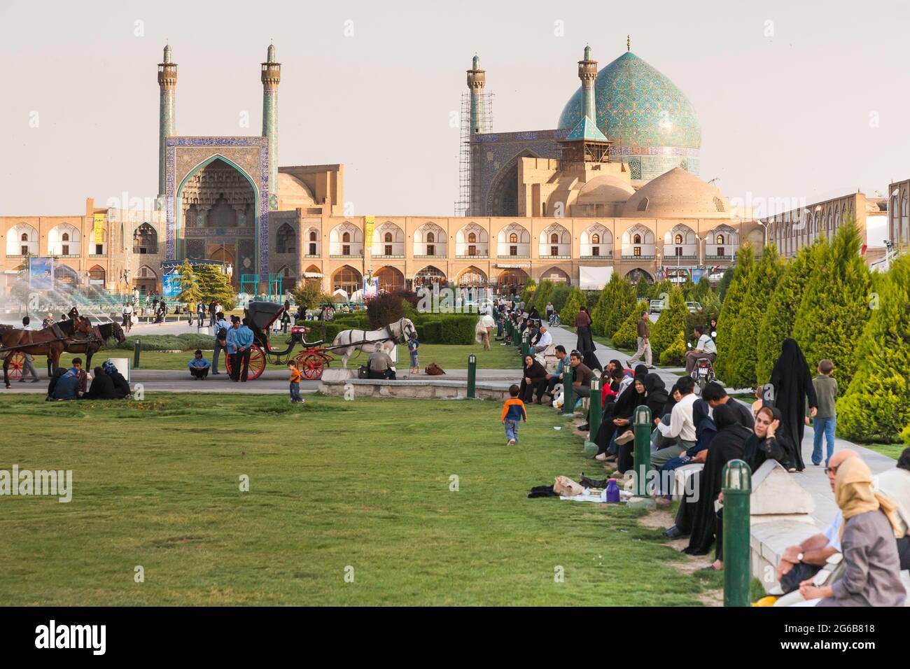 People resting at Imam square, Imam mosque, Shah mosque, Isfahan ...