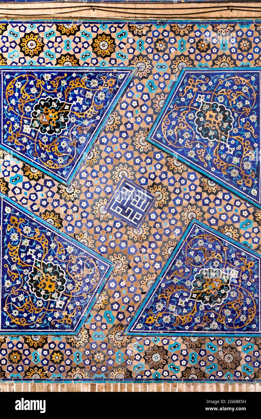 Artistic tile work in courtyard, Friday mosque(Jameh mosque), Isfahan ...
