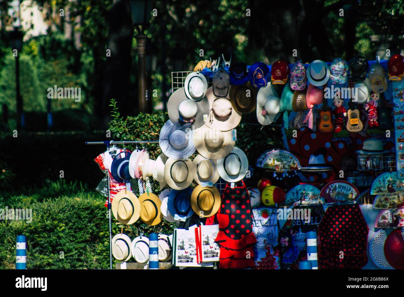 Seville Spain July 04, 2021 Decorative objects and souvenir sold in the ...