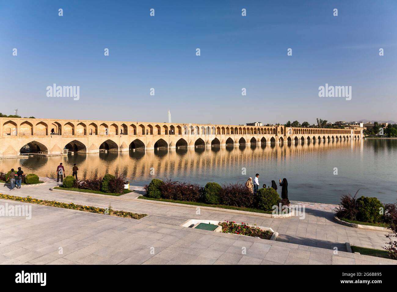 Panorama of historical Khaju Bridge(Si o se pol), over Zayanderud river ...