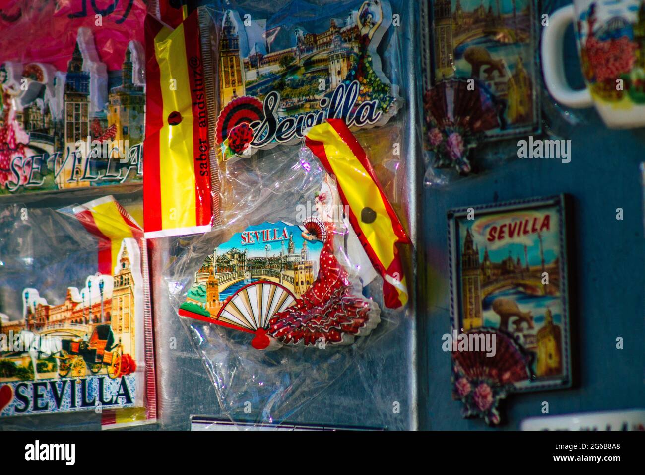 Seville Spain July 04, 2021 Decorative objects and souvenir sold in the ...