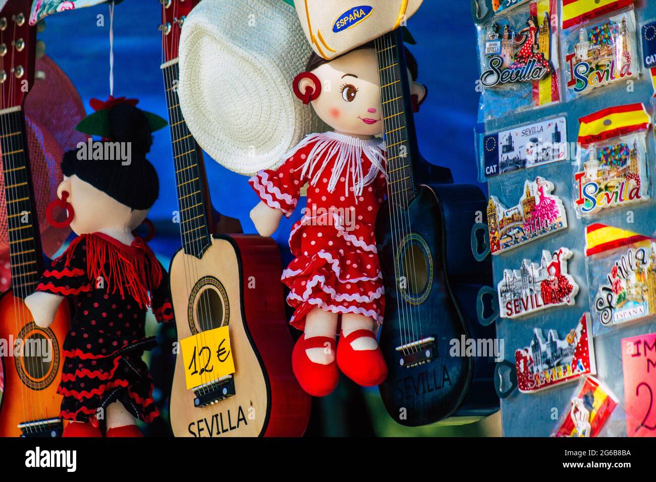 Seville Spain July 04, 2021 Decorative objects and souvenir sold in the ...