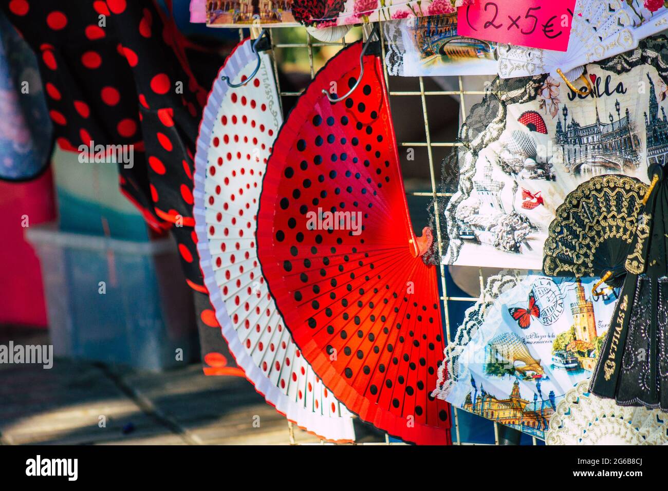 Seville Spain July 04, 2021 Decorative objects and souvenir sold in the ...