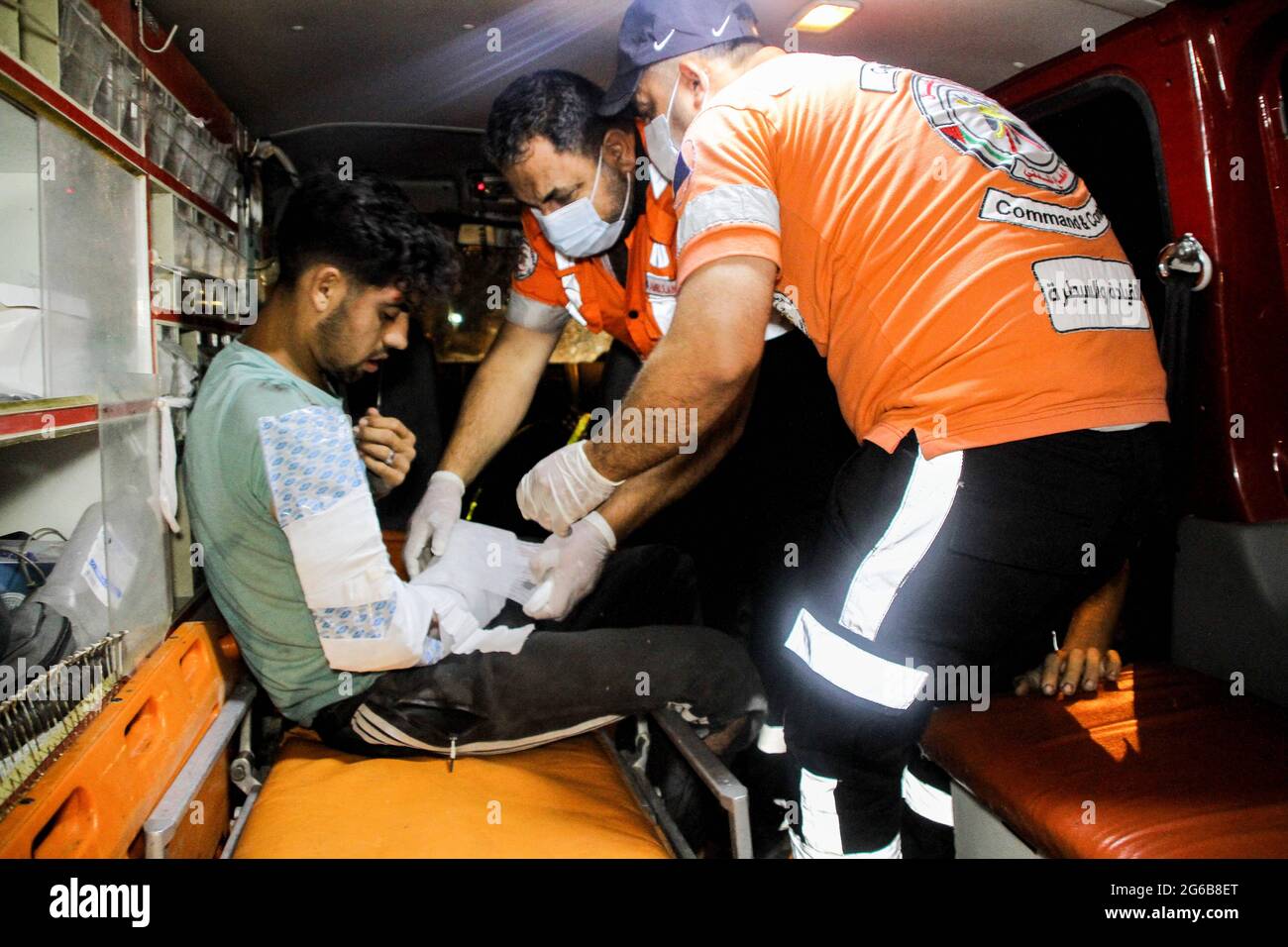 July 4, 2021: Gaza, Palestine. 04 July 2021. Paramedics of the ...