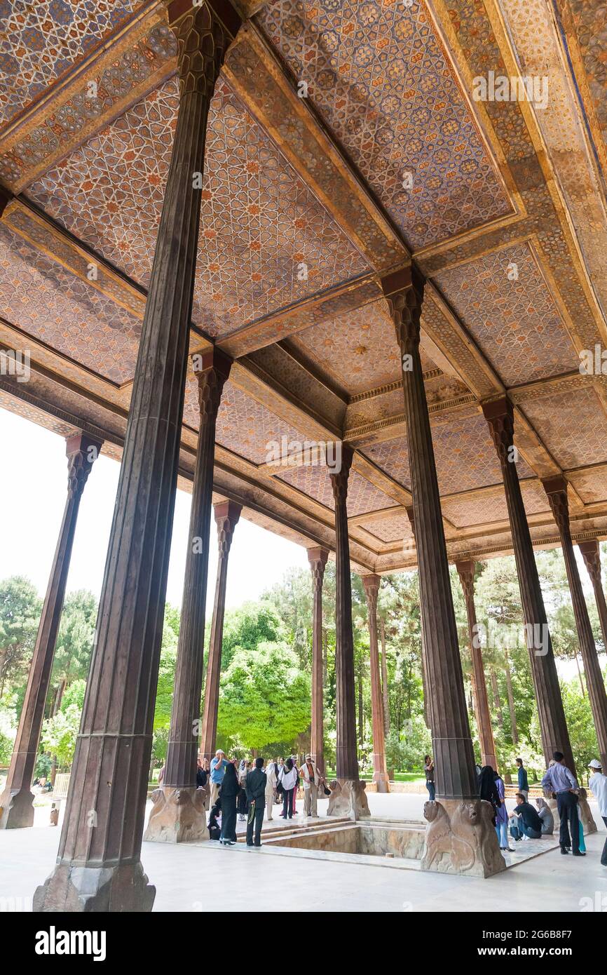 Wooden columns of Chehel Sotun palace, The Persian Garden, Isfahan ...