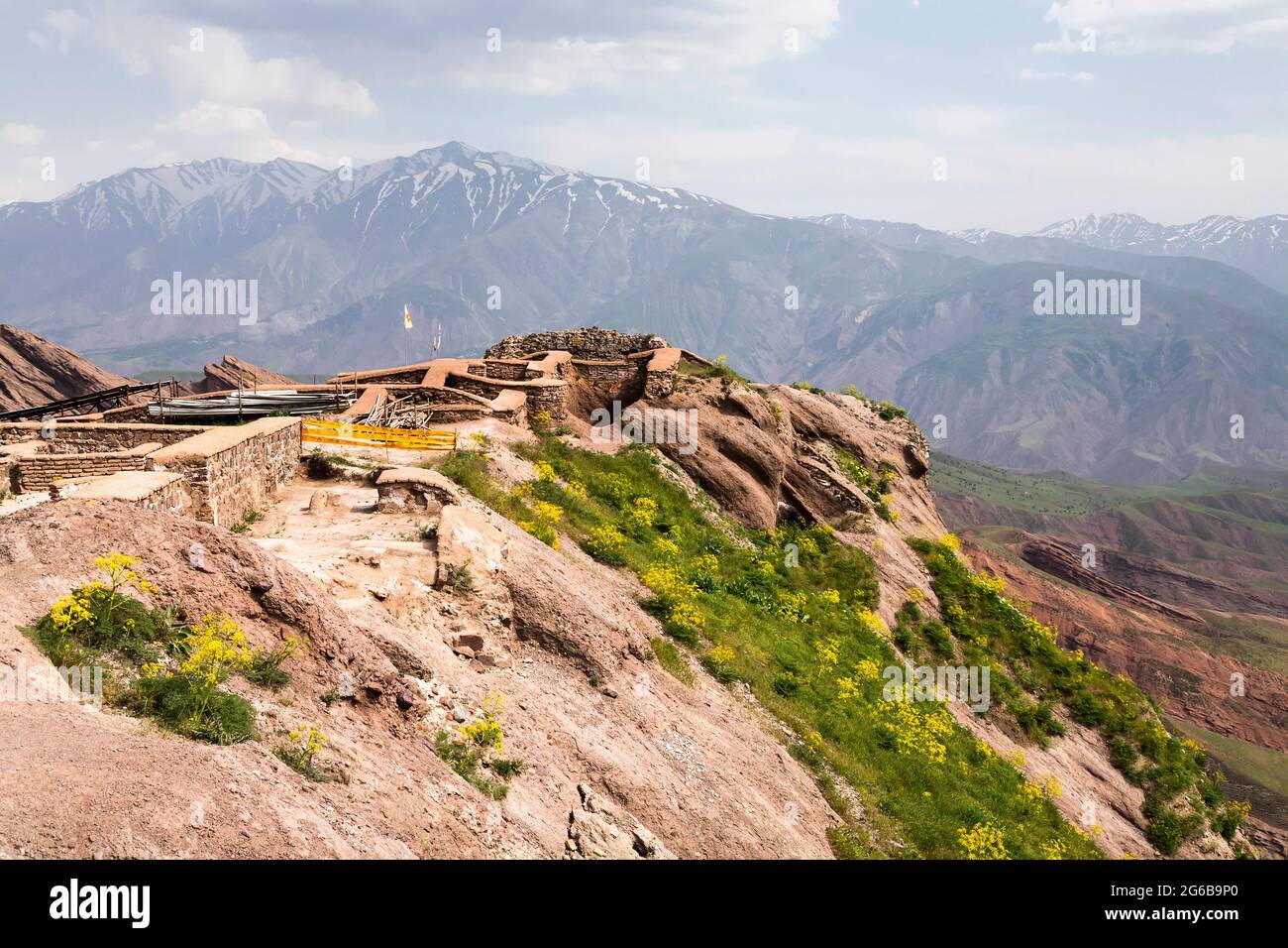 Alamut Castle, archaeological site on steep hilltop, Alamut, Qazvin ...