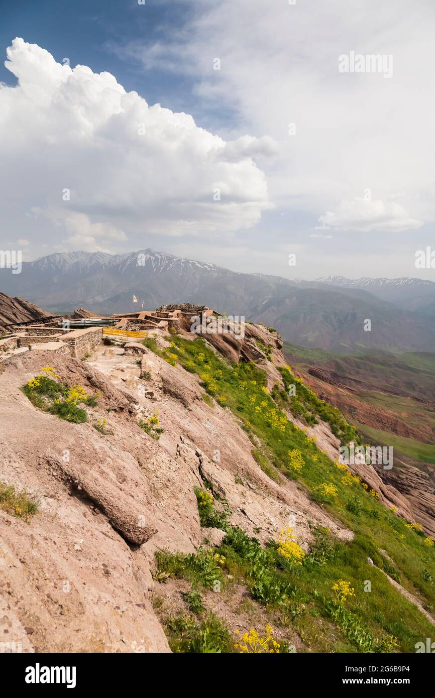 Alamut Castle, archaeological site on steep hilltop, Alamut, Qazvin ...