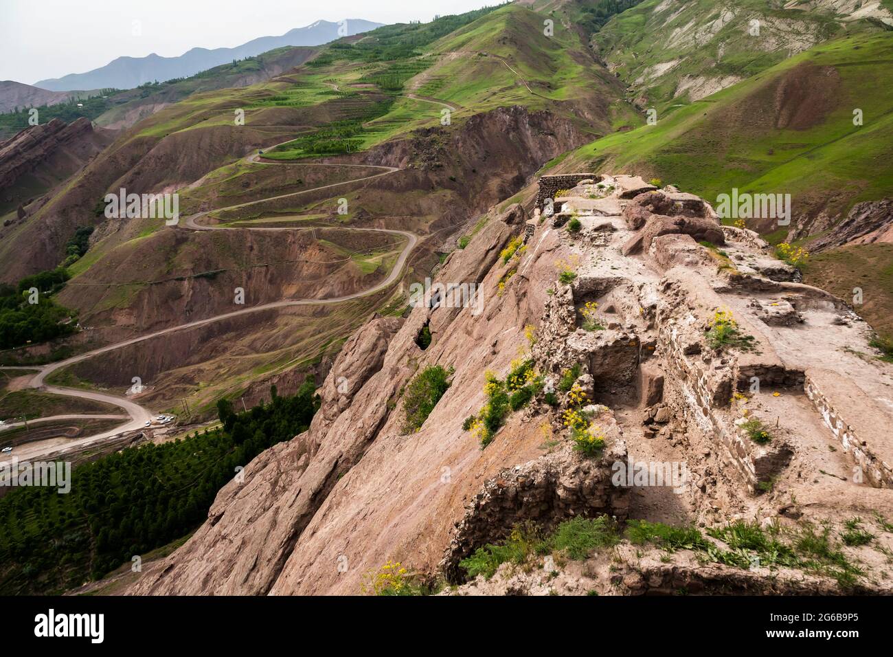 Alamut Castle, archaeological site on steep hilltop, Alamut, Qazvin ...