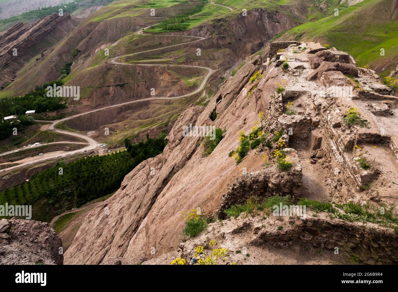 Alamut Castle, archaeological site on steep hilltop, Alamut, Qazvin ...