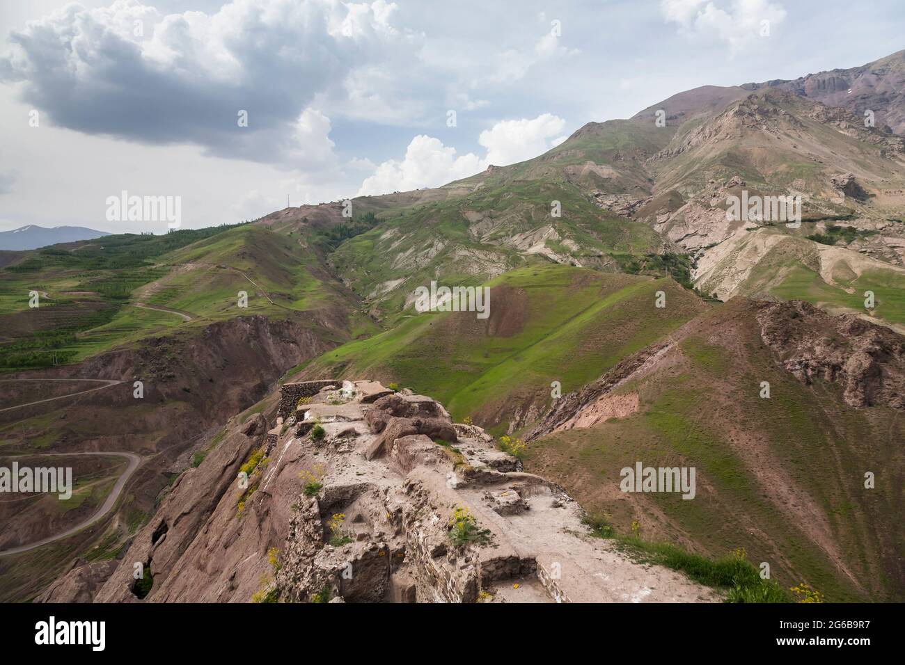 Alamut Castle, archaeological site on steep hilltop, Alamut, Qazvin ...