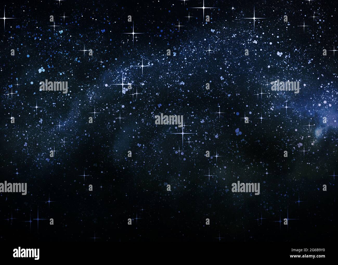 Abstract dark blue space background with glowing stars and clouds ...