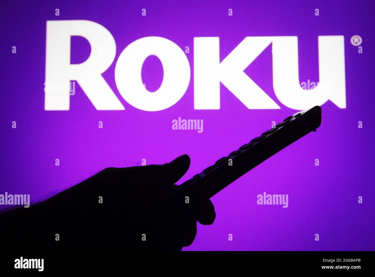 In this photo illustration a Roku logo is seen on a screen with a ...