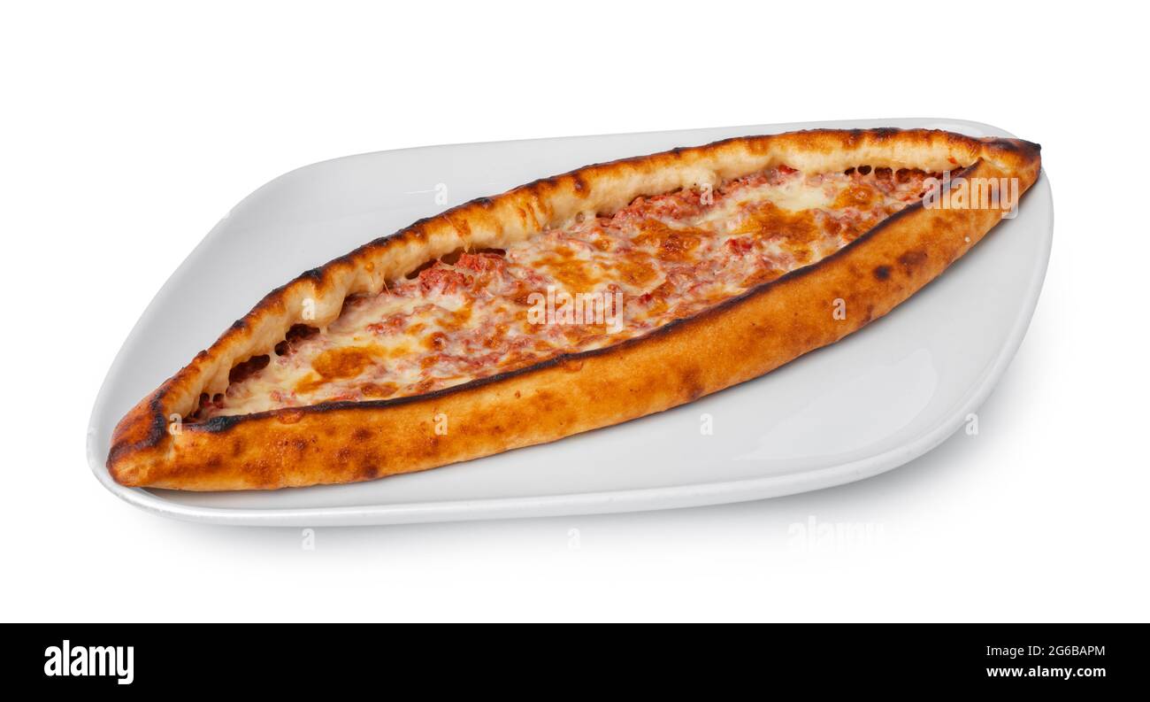 Turkish boat-shaped flatbread pide isolated on white Stock Photo - Alamy