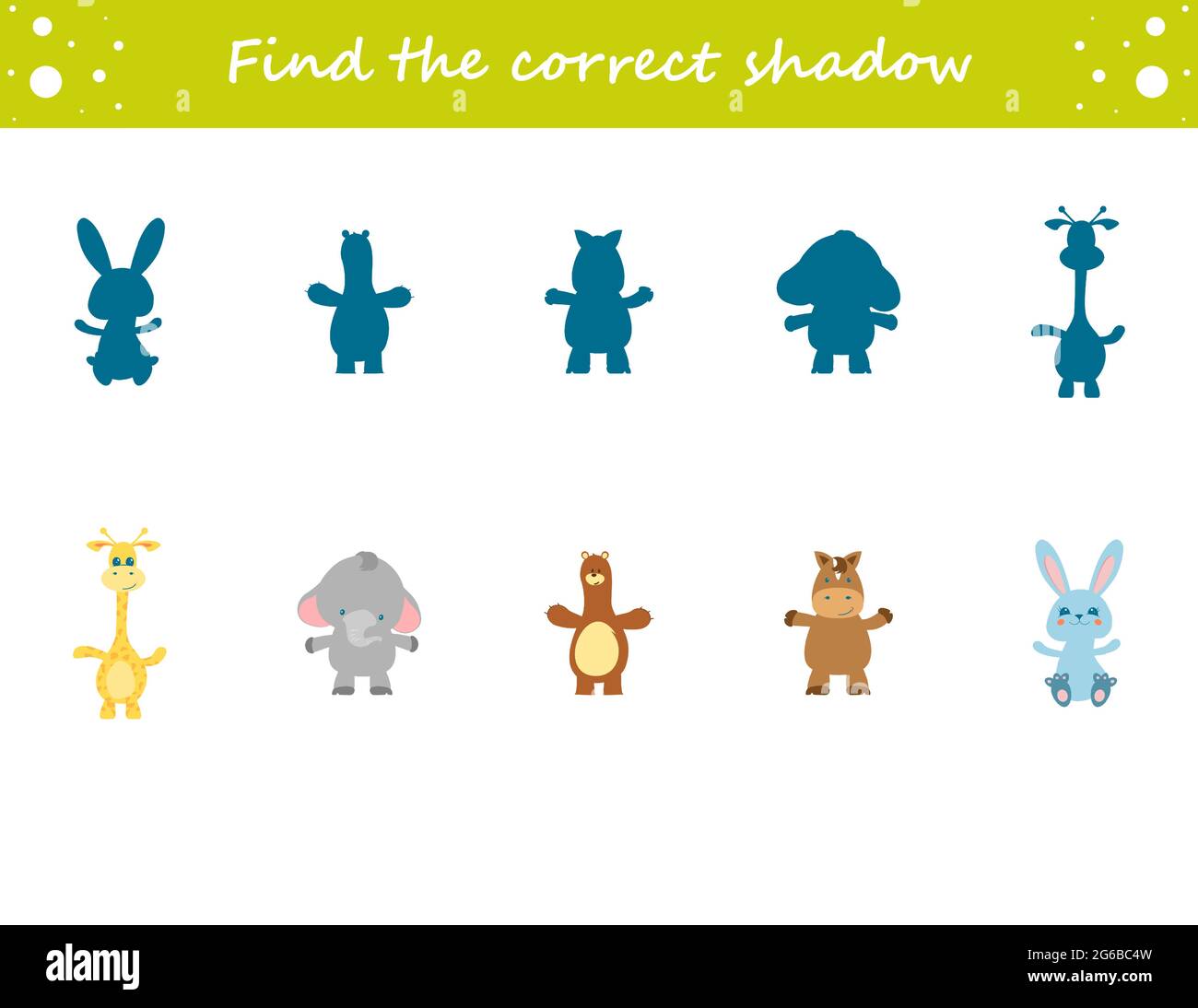 Find the correct shadow. Giraffe, elephant, bear, horse, rabbit ...