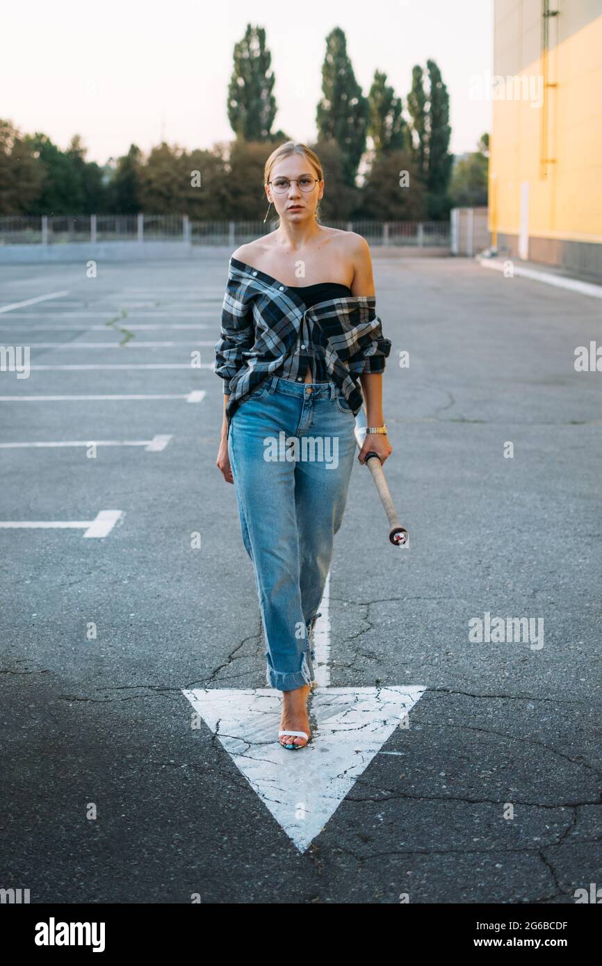 Girl power, feminism, women self-defense. Portrait of woman with ...