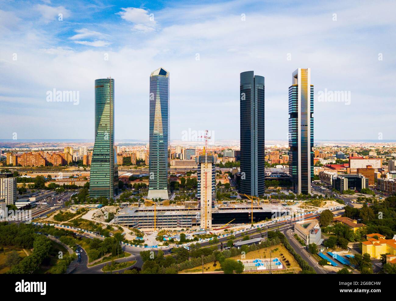 Four business skyscrapers of the business district in Madrid, Spain ...