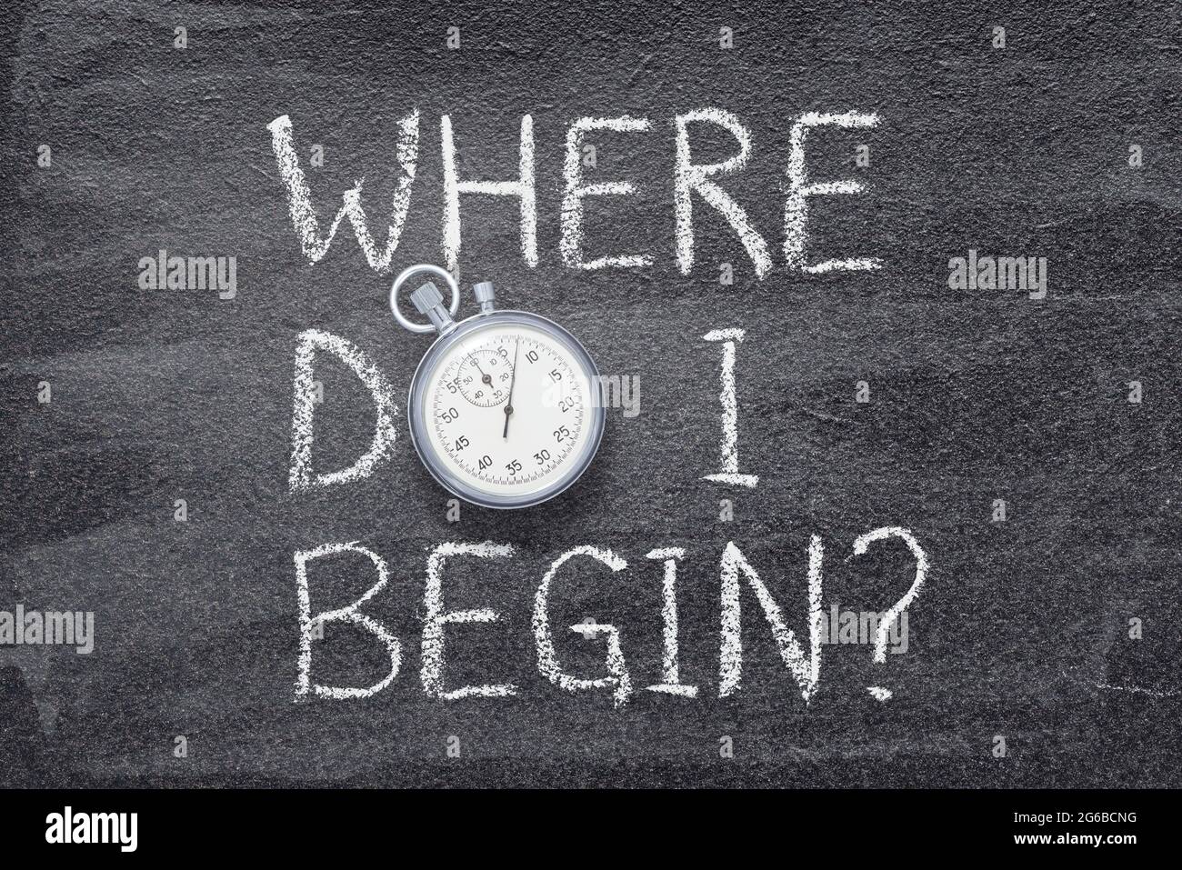 where do I begin question written on chalkboard with vintage precise ...