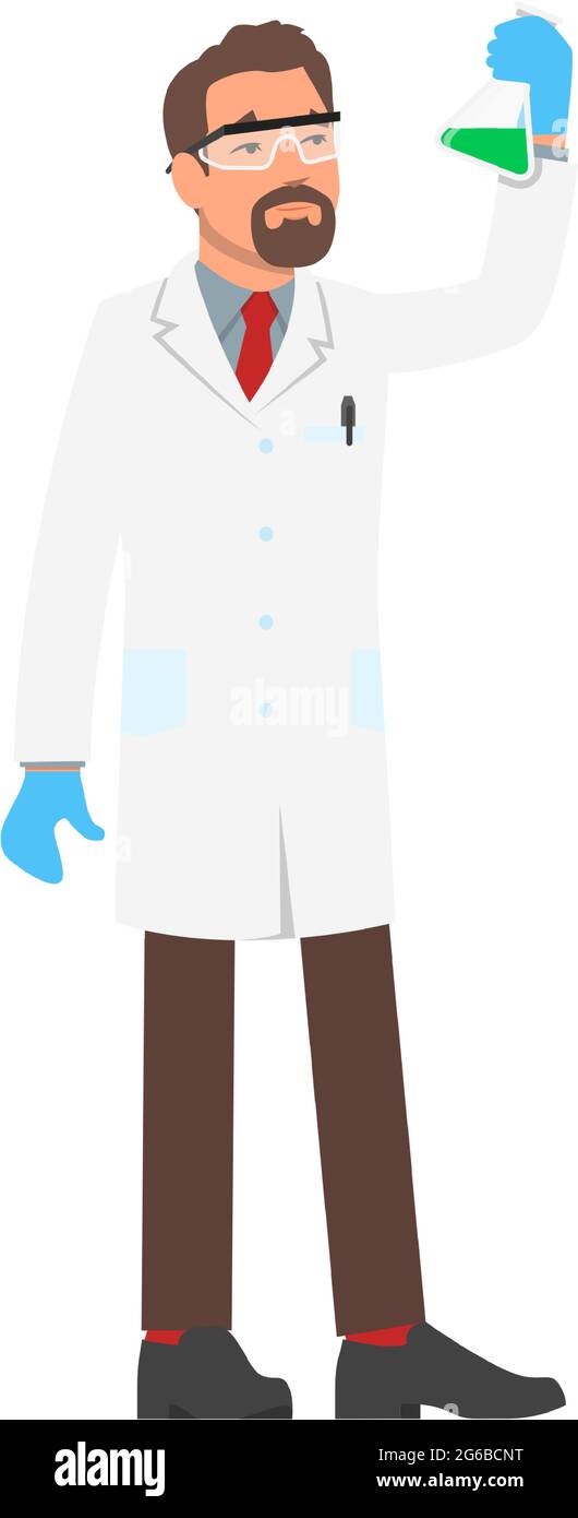 Vector man chemist with flask science laboratory worker icon Stock ...