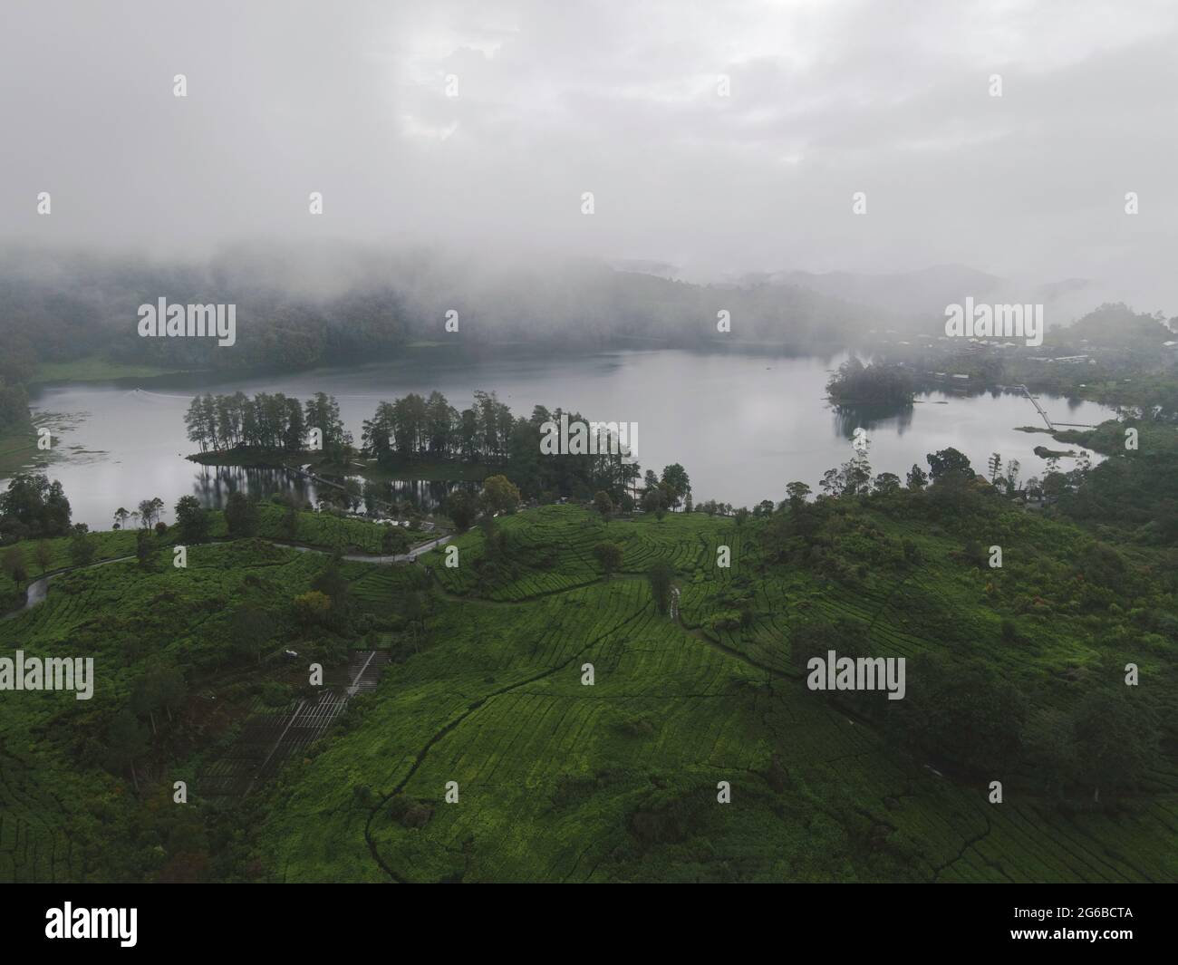 Panoramic Aerial View of Blue Lake Patenggang with an Islet in the ...