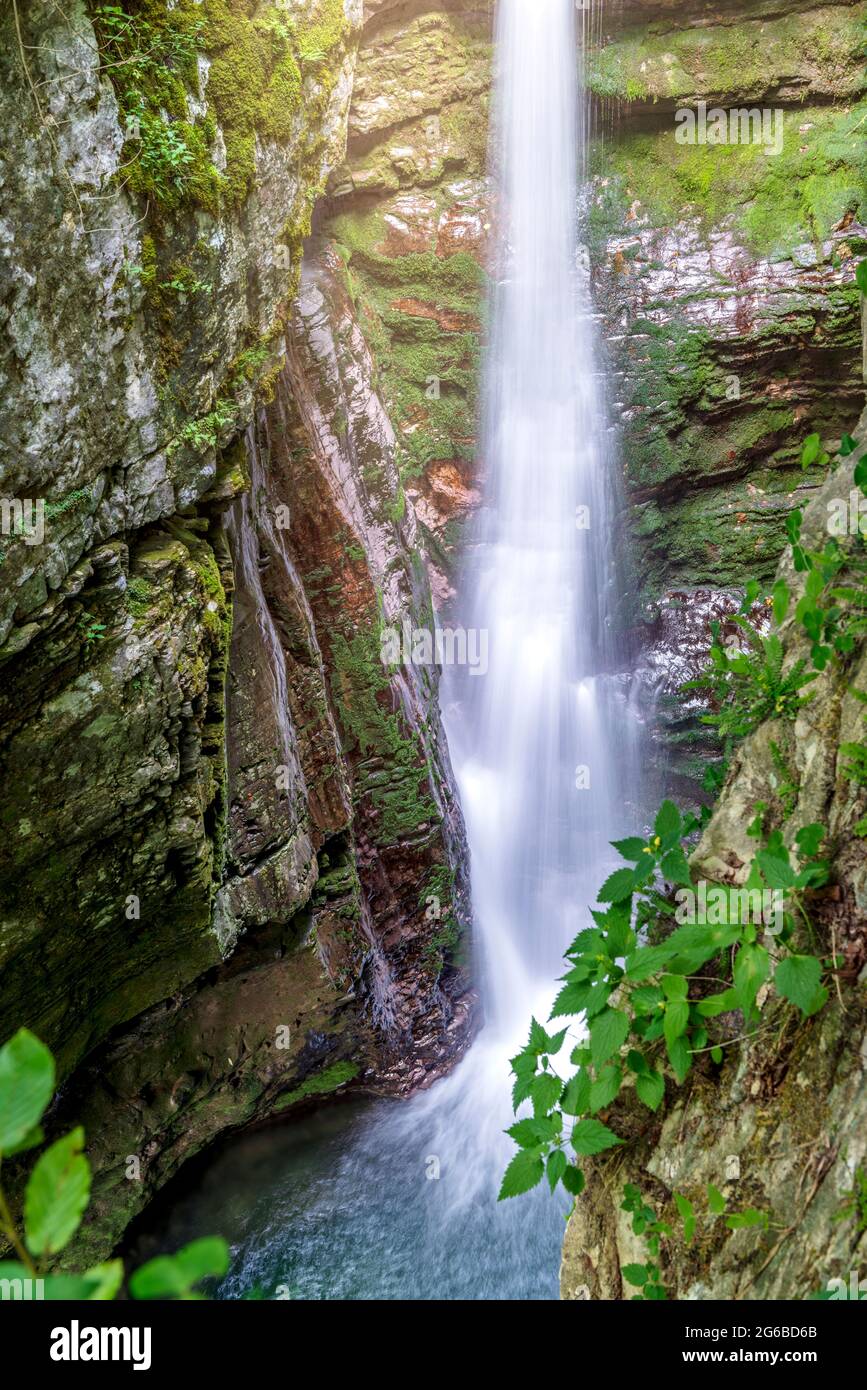 Beautiful waterfall on a mountains river in Slovenia by the way to ...