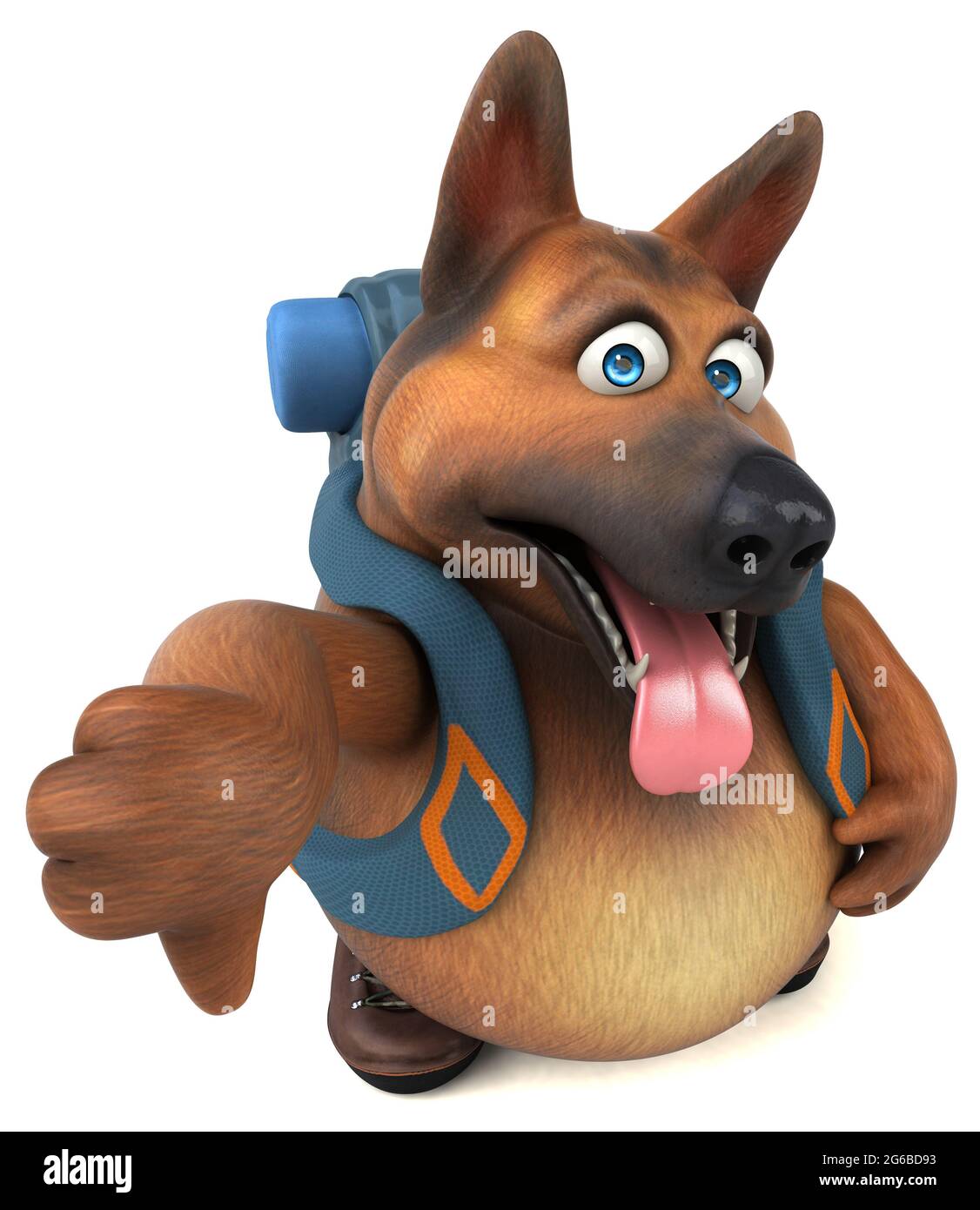 Fun backpacker german shepherd dog cartoon character Stock Photo - Alamy