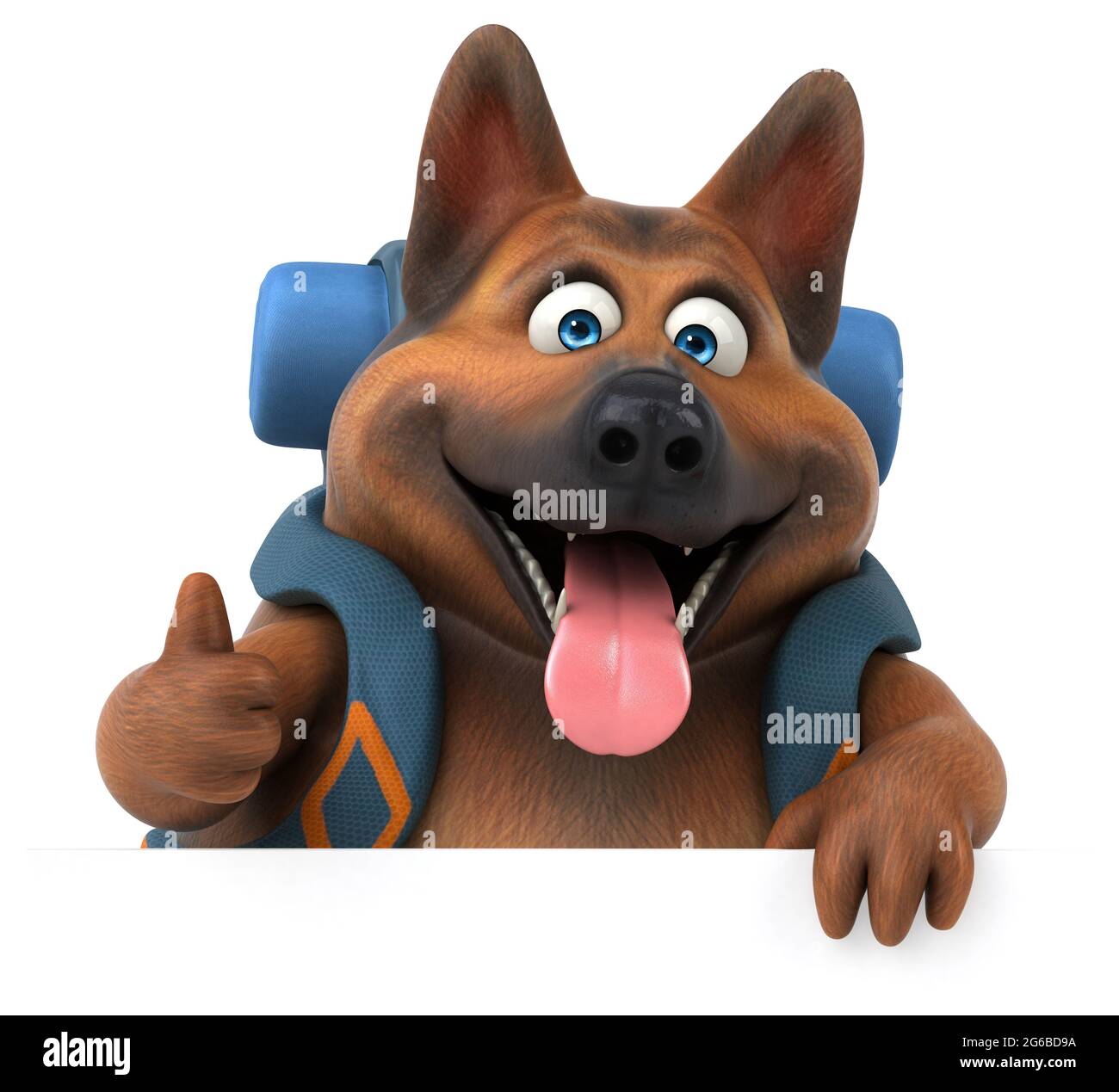 Fun backpacker german shepherd dog cartoon character Stock Photo - Alamy