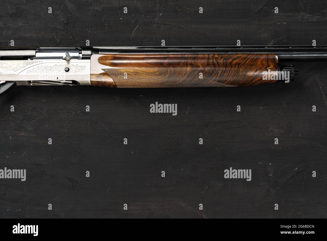 Smoothbore hunting gun on black background close up Stock Photo - Alamy