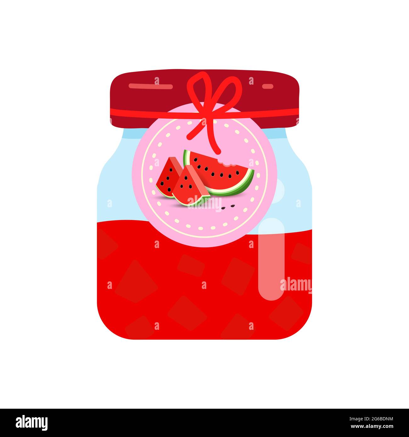 Glass jar with homemade watermelon jam. Label with slice watermelon on ...