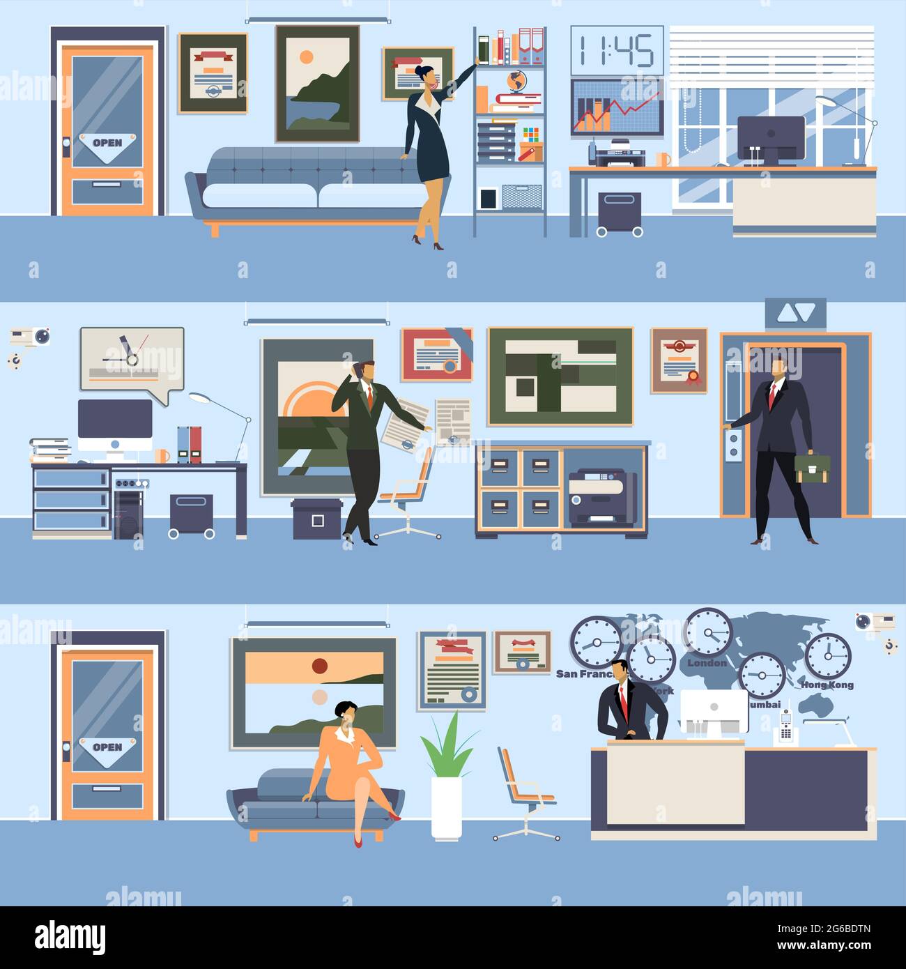 Vector modern office workspace set in flat style Stock Vector Image ...