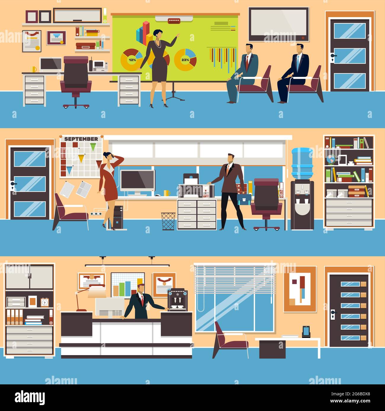 Vector modern office workspace set in flat style Stock Vector Image ...