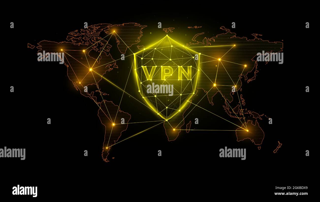 Polygonal Vector Illustration Of A Virtual Private Network Shield With Vpn And World Map Stock