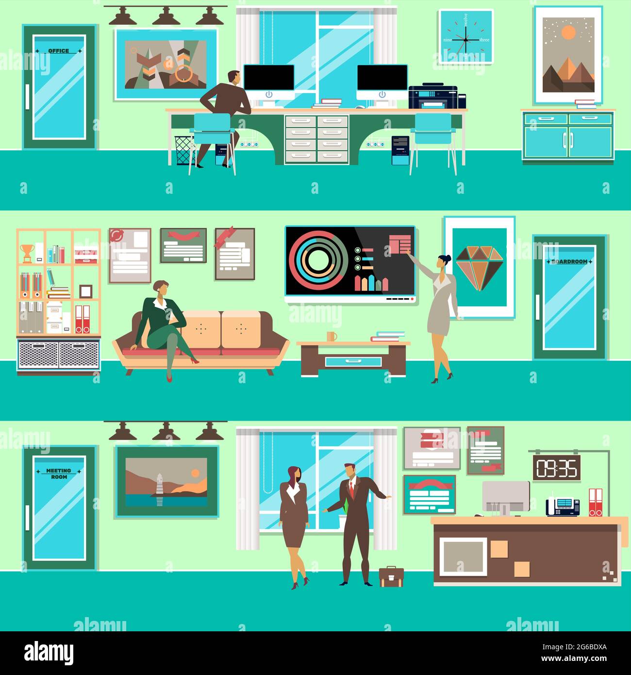 Vector modern office workspace set in flat style Stock Vector Image ...