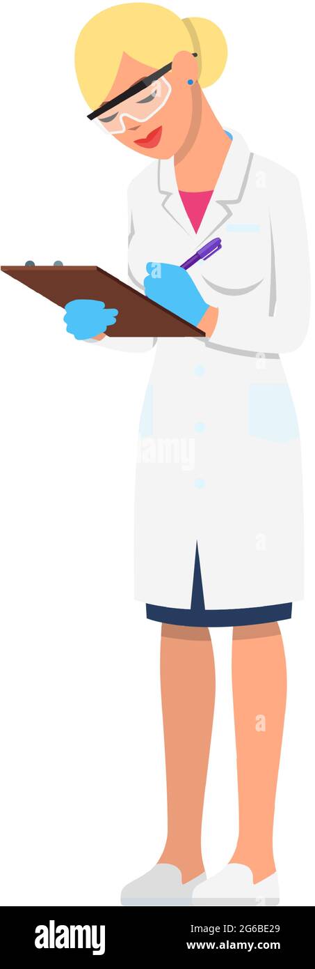 Woman laboratory scientist making note in clipboard vector Stock Vector ...