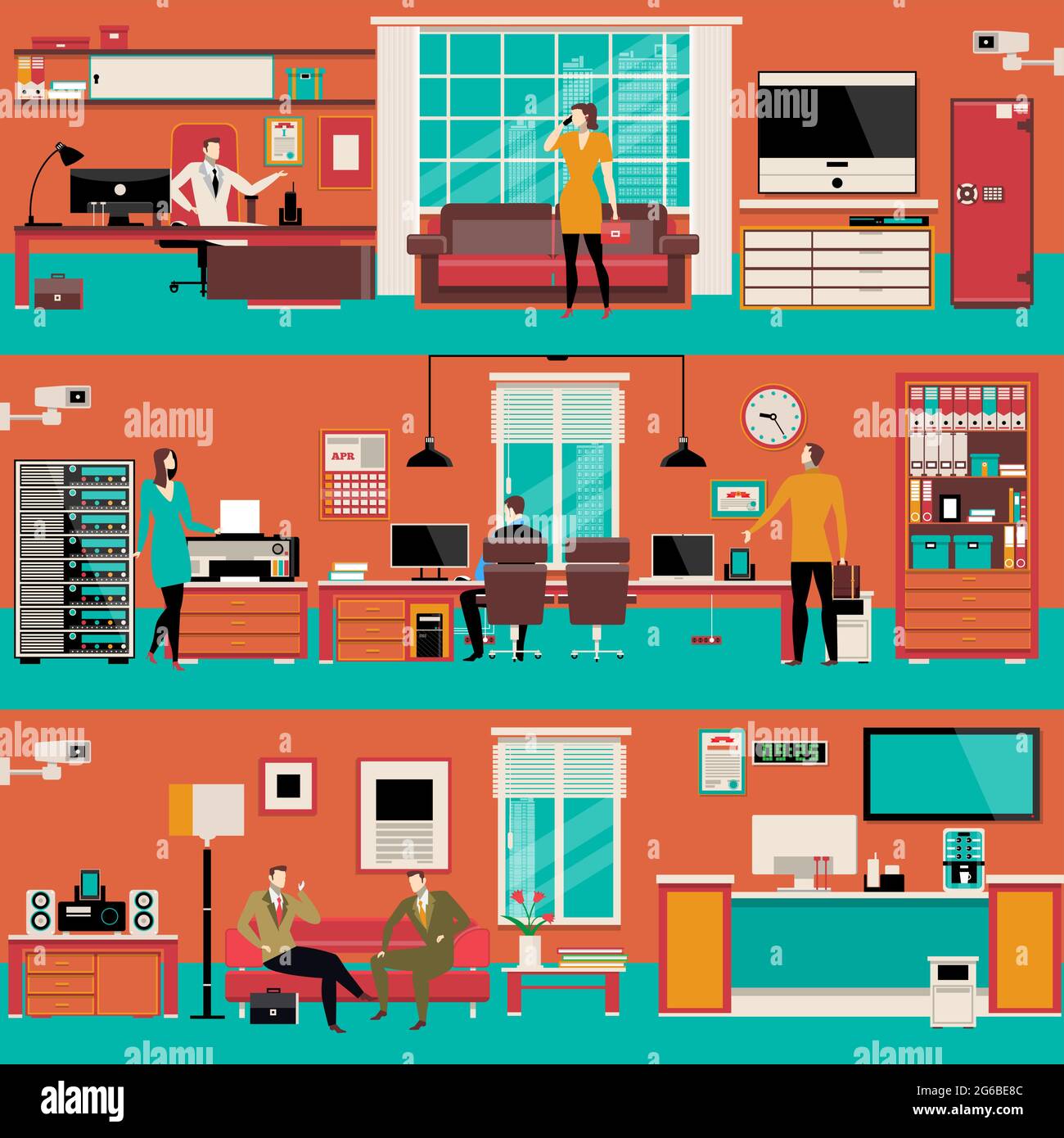 Vector modern office workspace set in flat style Stock Vector Image ...