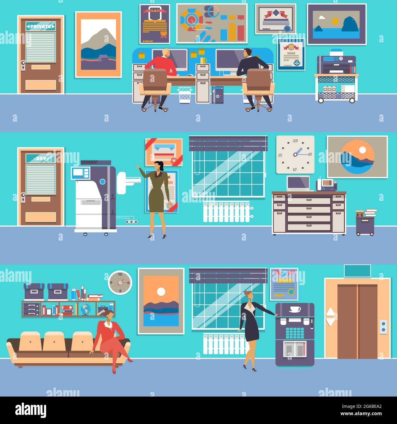 Vector modern office workspace set in flat style Stock Vector Image ...